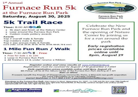 1st Annual Furnace Run 5k | Furnace Run Park, Shippensburg | Visit ...